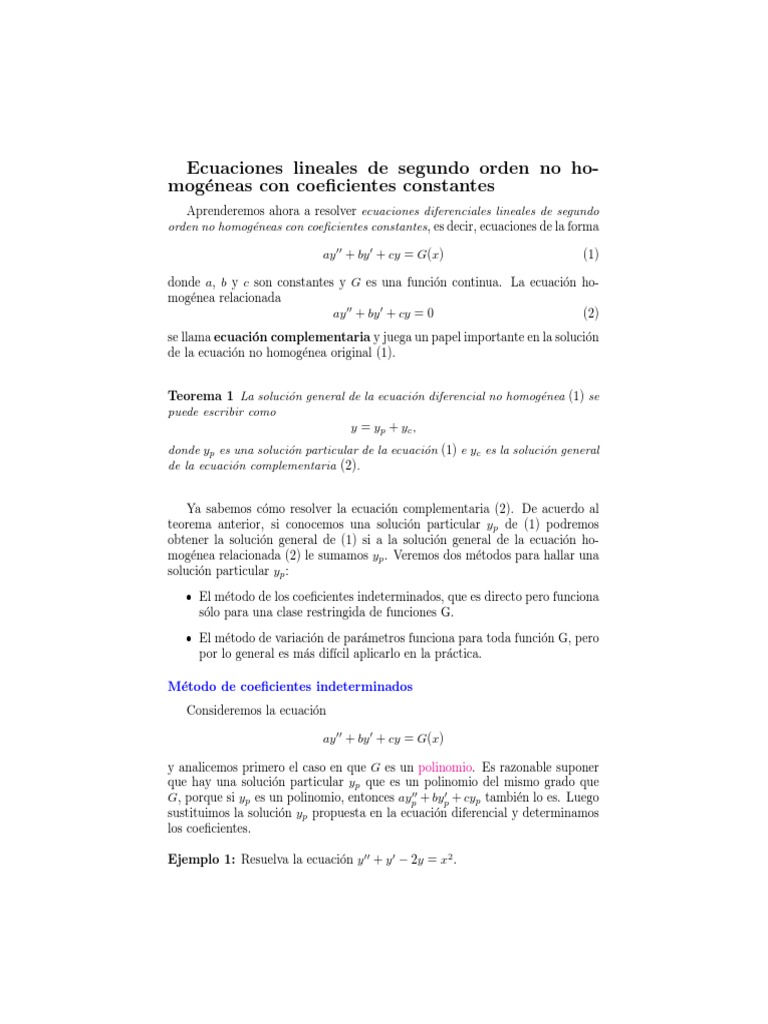 05 Ecuaciones Lineales No Homogéneas | PDF | Ecuaciones diferenciales | Ecuaciones