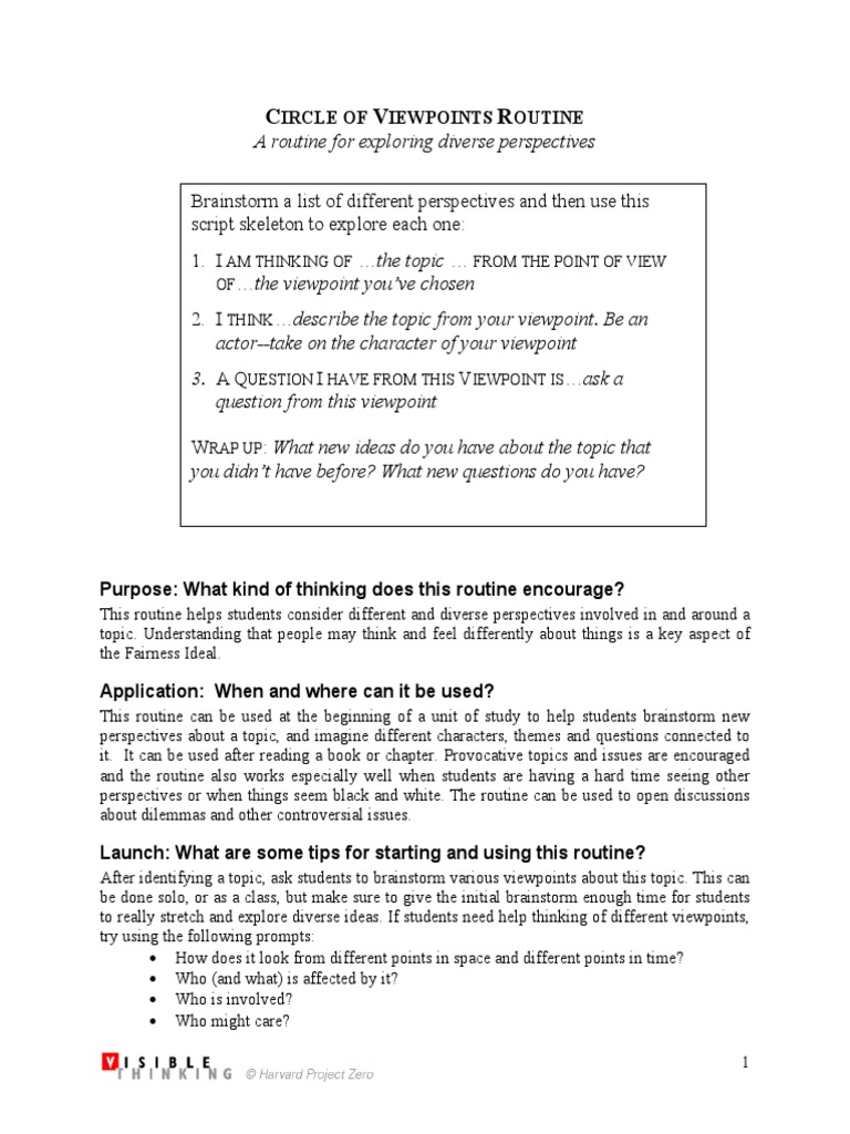 CIRCLE OF VIEWPOINTS - Perspectives PDF | PDF | Brainstorming | Cognition