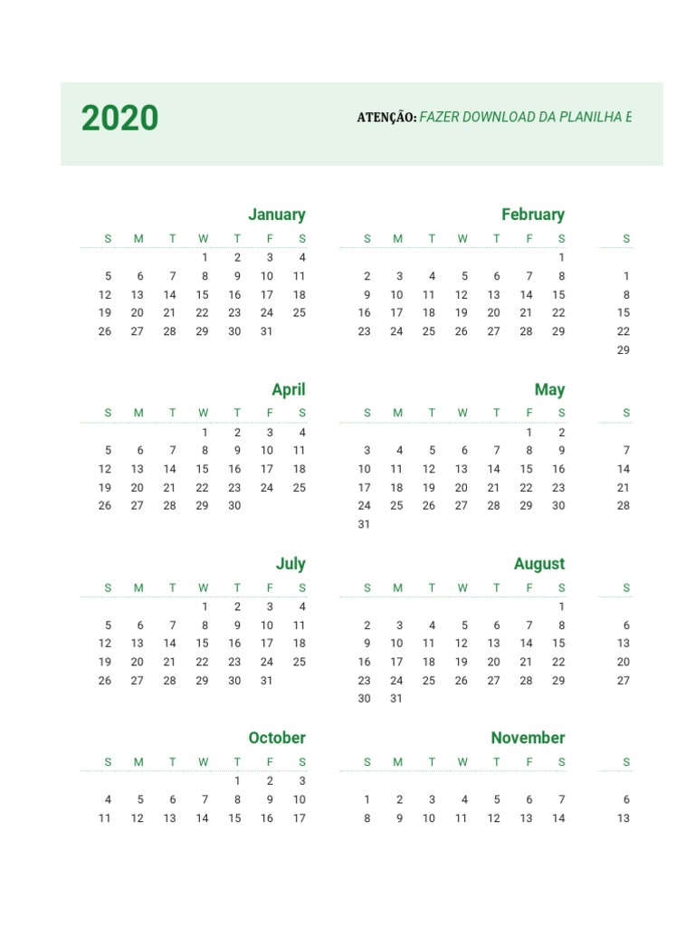 2020 Monthly Calendar Overview | PDF | Sports