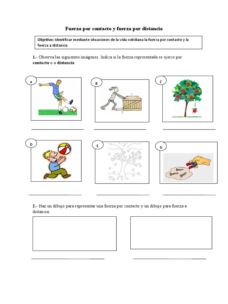 Fuerzas de contacto y a distancia: Ejemplos | PDF | Ciencia y matemáticas