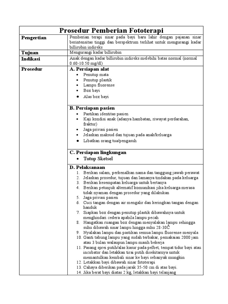 SOP Fototerapi - Phandhu Wicaksono - 205070209111039 | PDF
