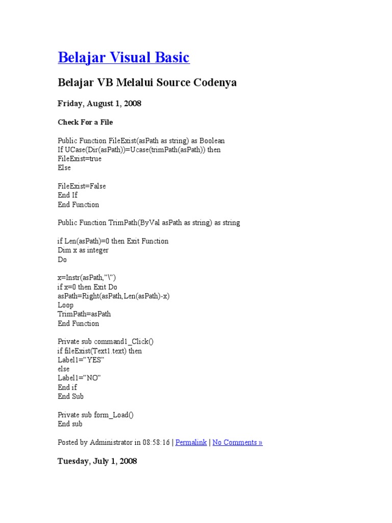Belajar Visual Basic | PDF | Computer Programming | Computer Engineering