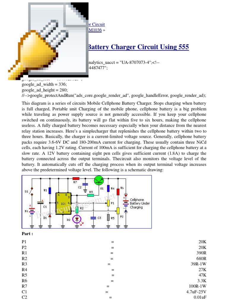 Cell Charger Using 555 Timer | PDF | Battery Charger | Electronic Circuits