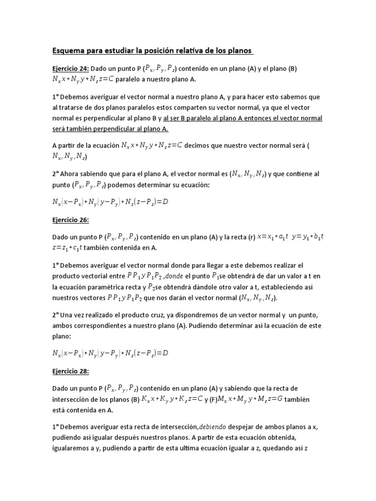 Esquema para Estudiar La Posición Relativa de Los Planos | Descargar gratis PDF | Geometria ...