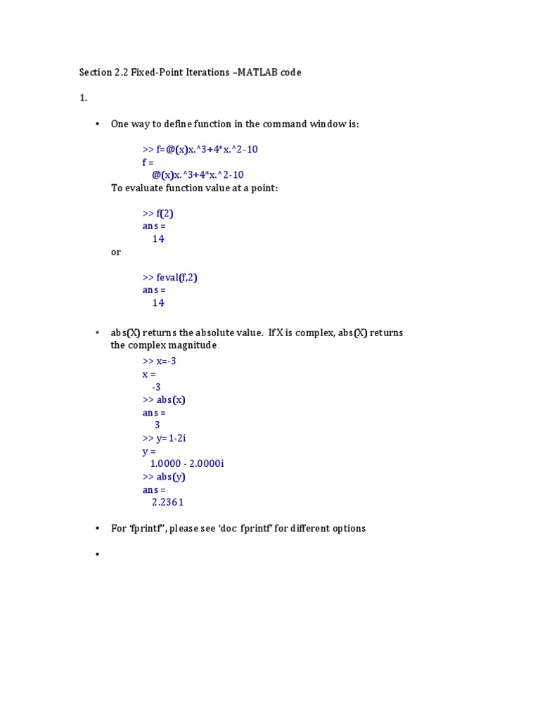 Matlab Code Fixed Point PDF | PDF | Computer Programming | Computing