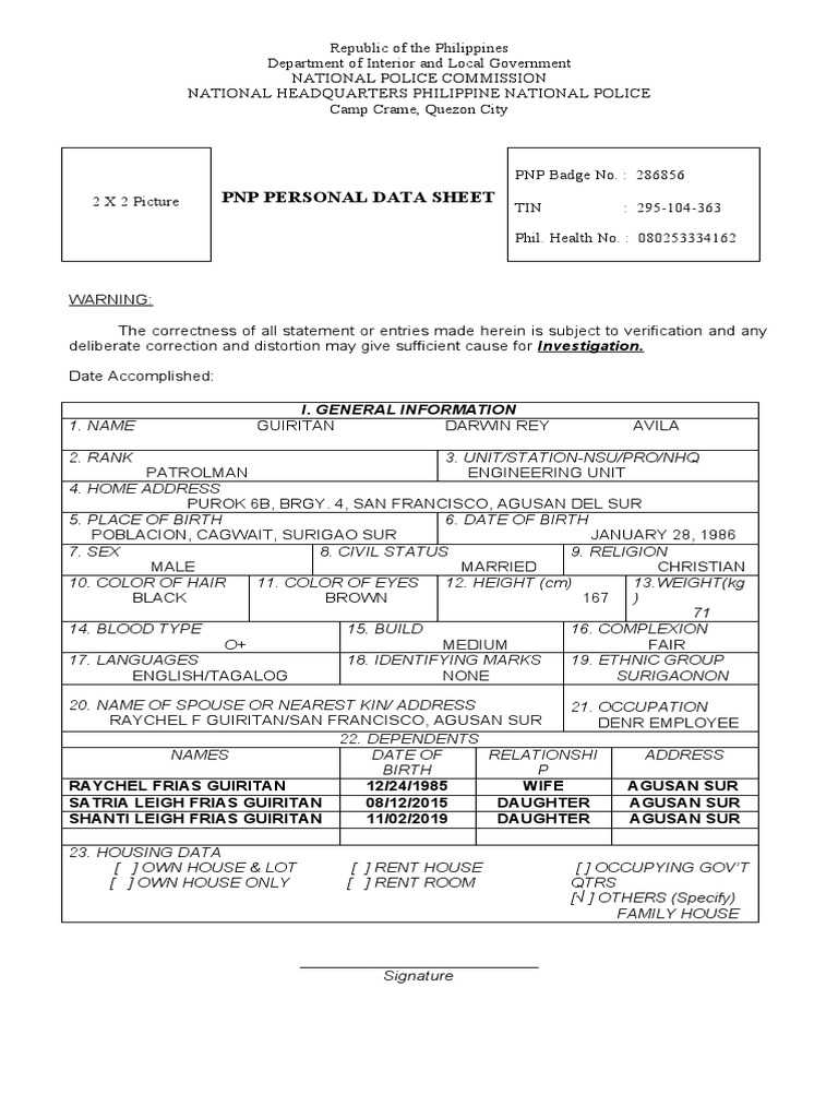 PNP PDS-blank | PDF | Government | Business