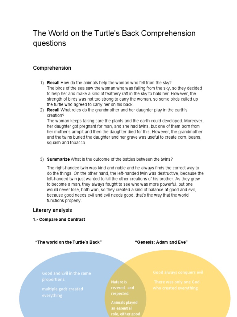 The World On The Turtle's Back Comprehension Questions | PDF | Iroquois ...