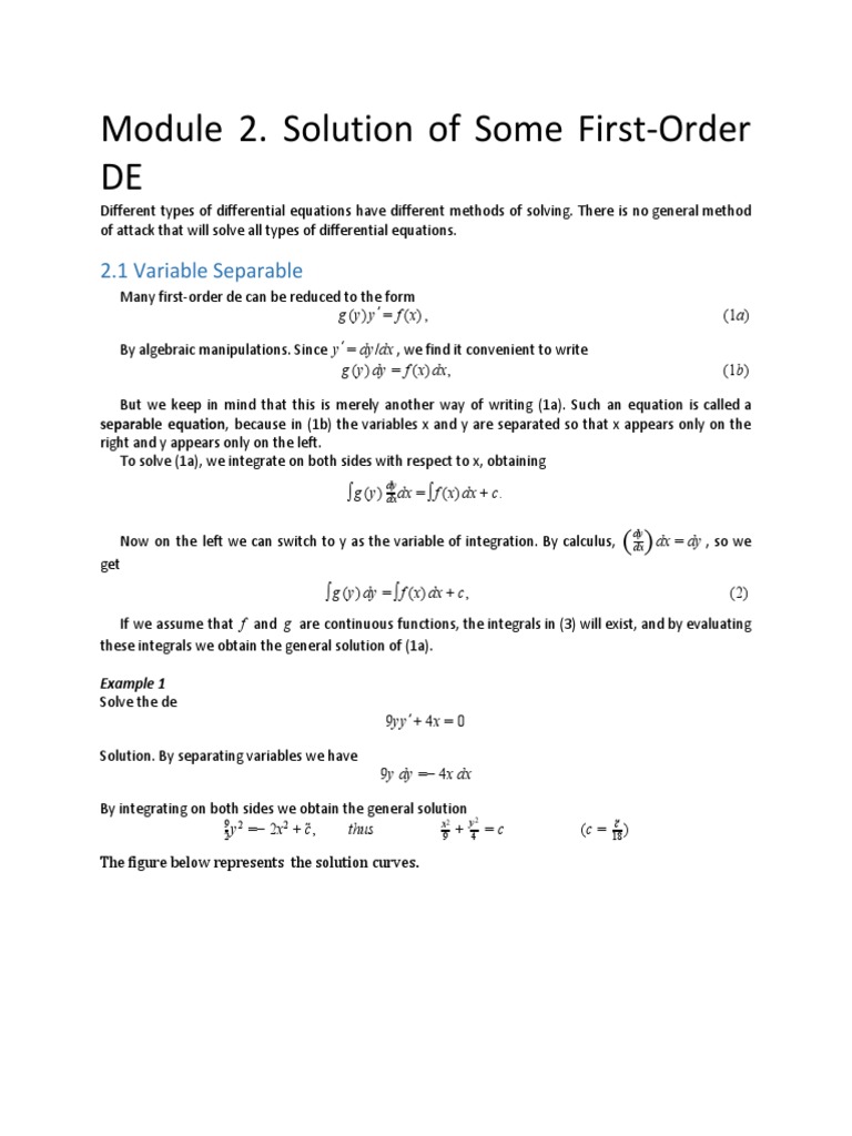 Chapter 2 Lesson 1 Variable Separable 1 Pdf Differential
