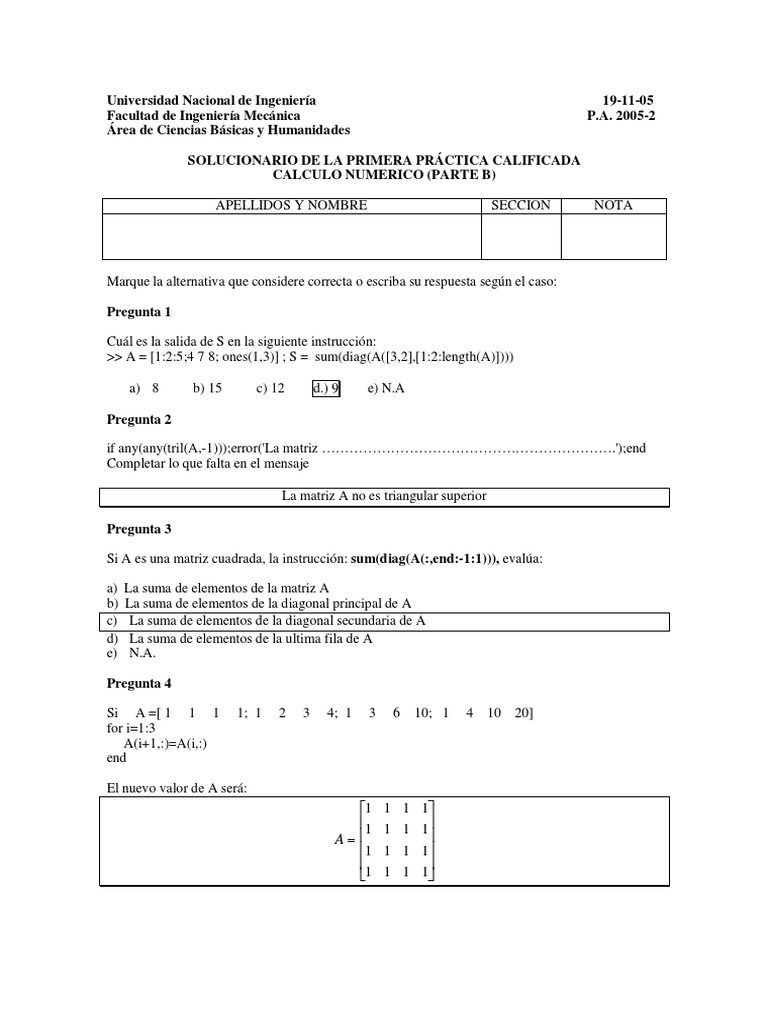 P1 - ParteB - 2005 - 2 - Solucionario - PDF | PDF | Conceptos ...