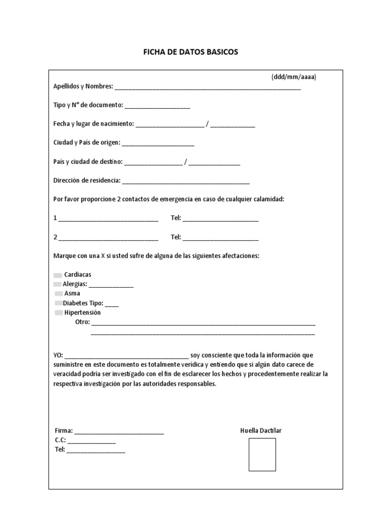 Ficha de Datos Basicos | PDF
