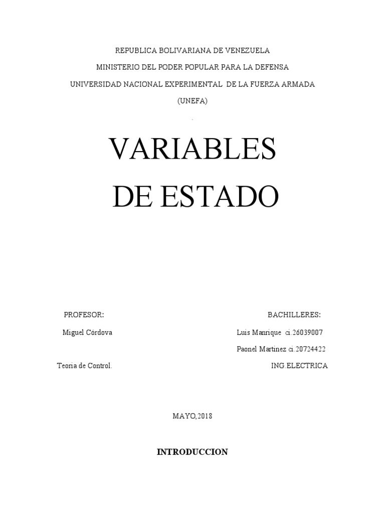 Teoria de Control Variable de Estado. 2 | PDF | Matriz (Matemáticas ...