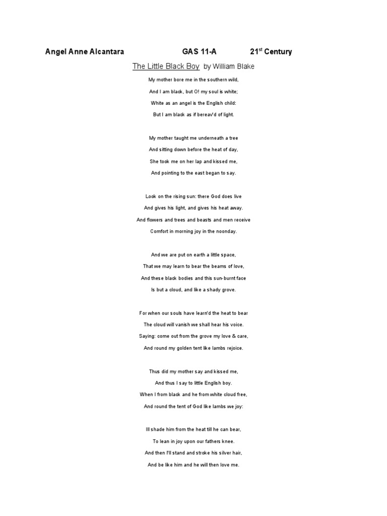 The Little Black Boy BY WILLIAM BLAKE Critical Analysis | PDF | William ...