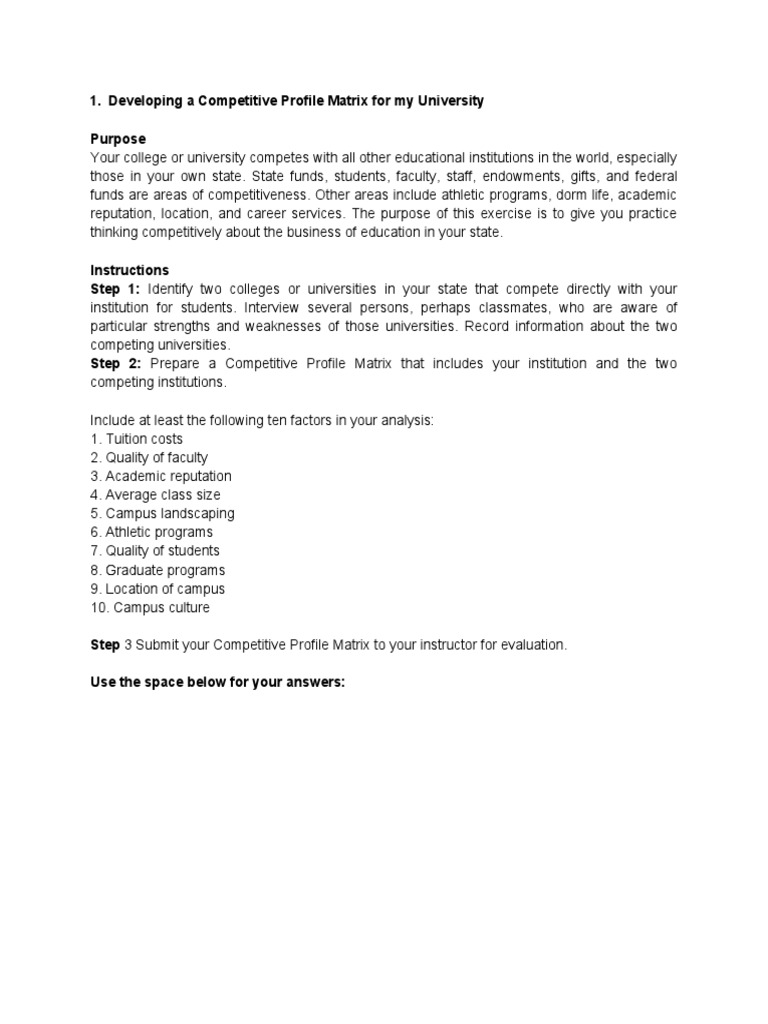 Developing A Competitive Profile Matrix For My University | PDF