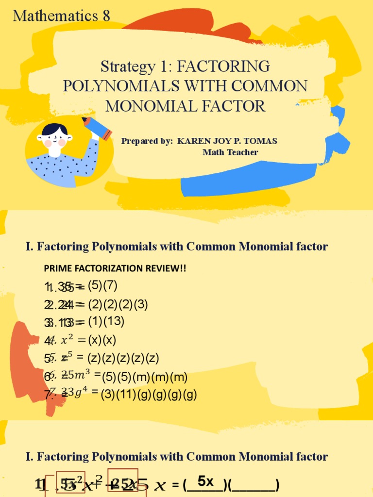 STRATEGY 1 Factoring With Common Monomial Factors | PDF | Factorization ...