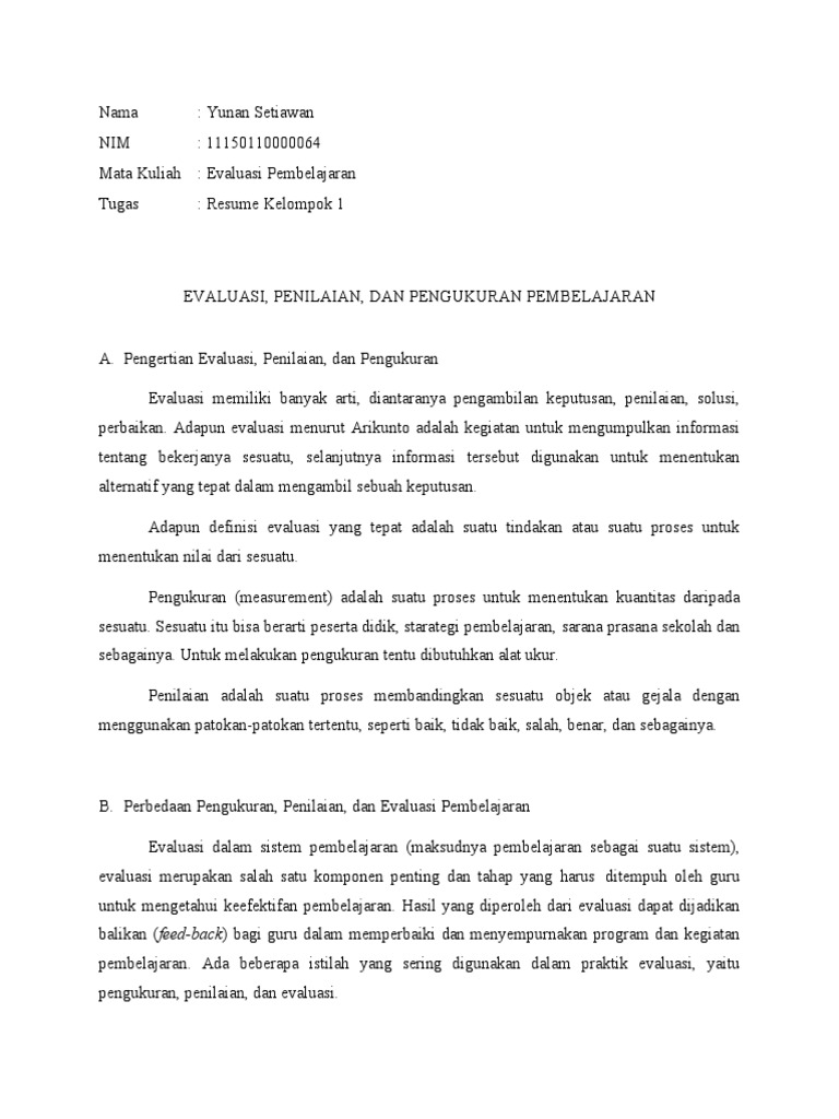 Tugas Resume Evaluasi Pembelajaran | PDF