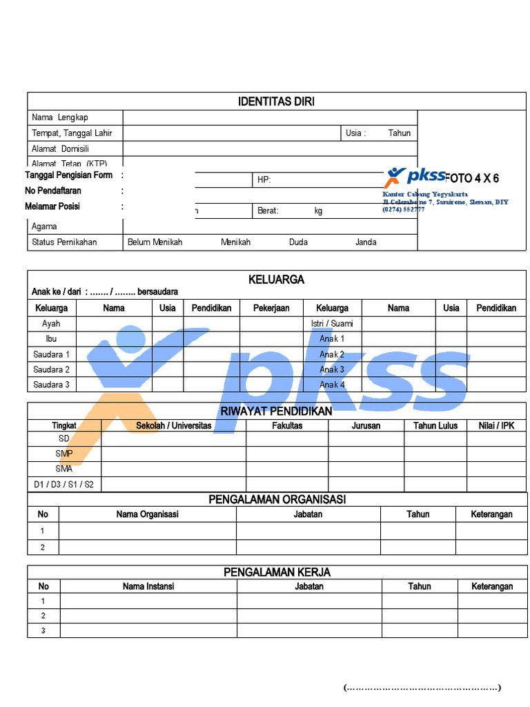 Formulir Data Pribadi Pelamar | PDF