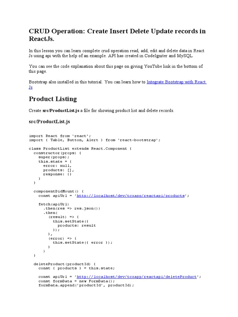 Crud Operation: Create Insert Delete Update Records in Reactjs | PDF | Data Management Software ...