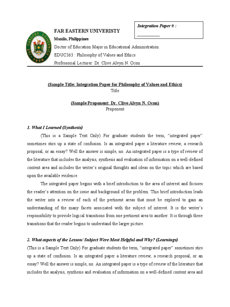 Integration Paper Format | PDF | Essays | Writers