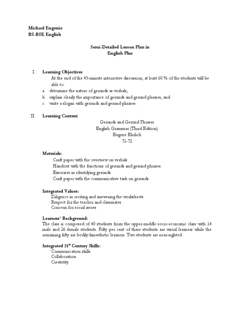 Semi-Detailed Lesson Plan | PDF | Adverb | Object (Grammar)