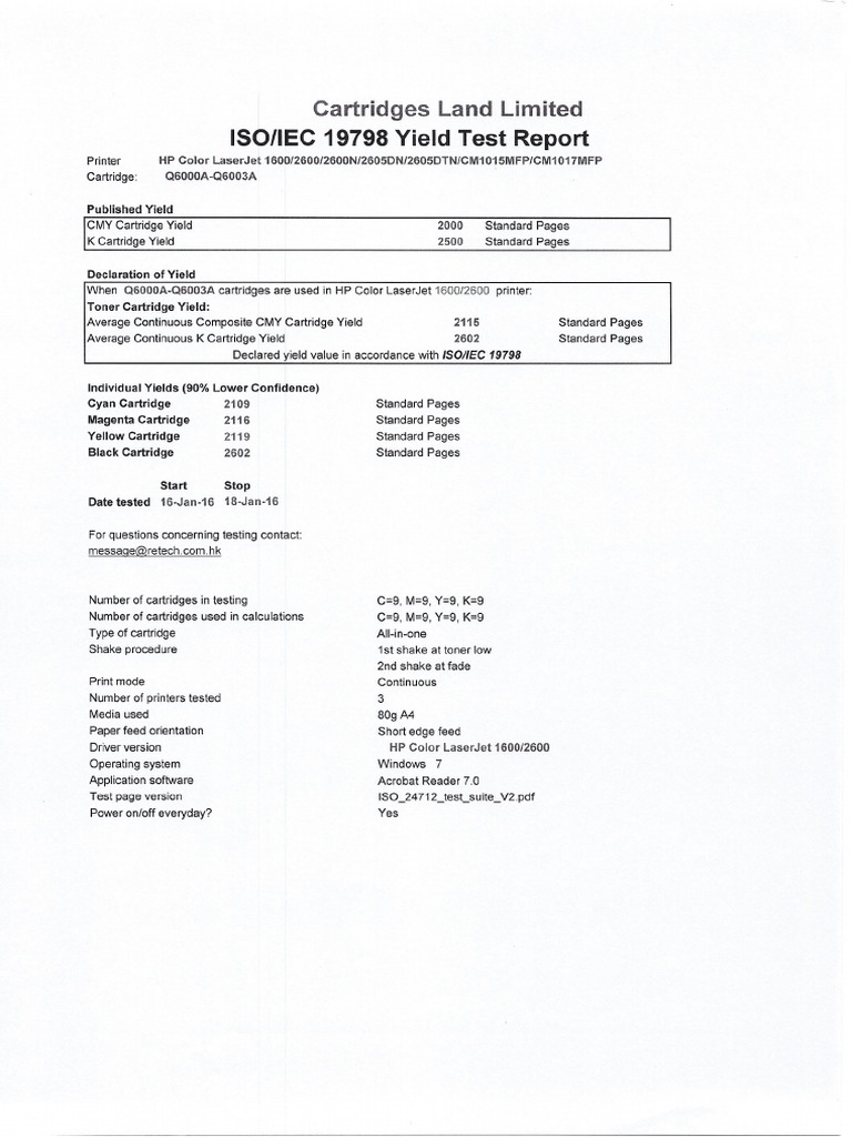 ISO/IEC 19798 Yield Test Report: Cartr Dges Land Im Ted | PDF | Printer ...