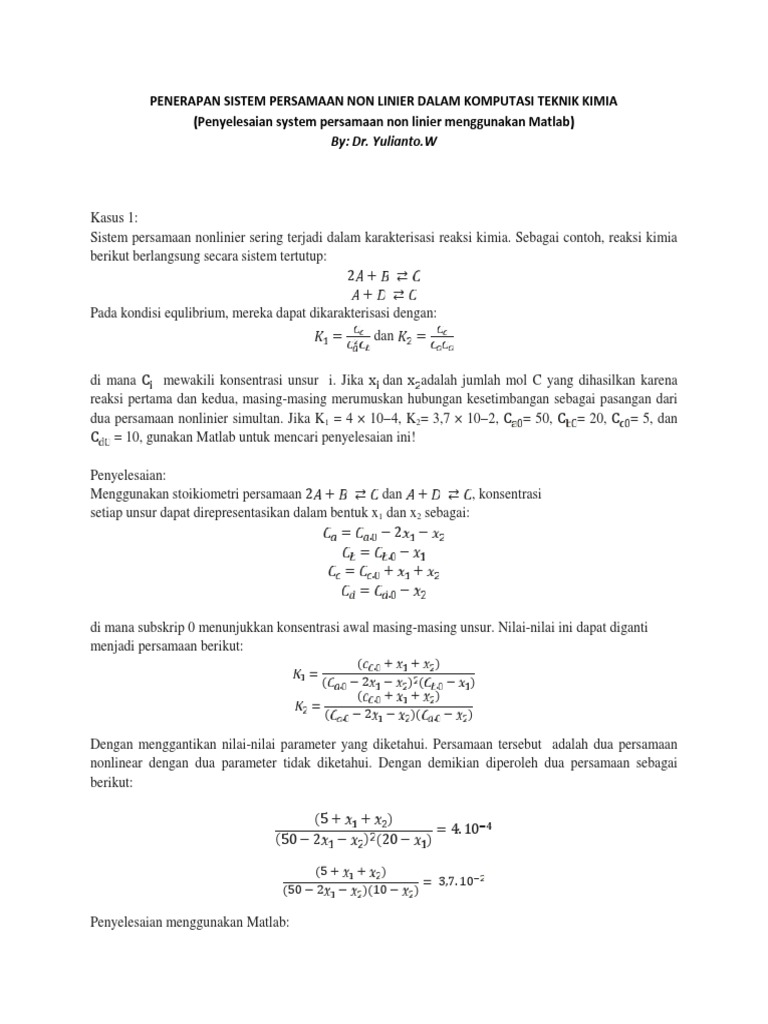 Penerapan Sistem Non Linier Pada Komputasi Teknik Kimia | PDF