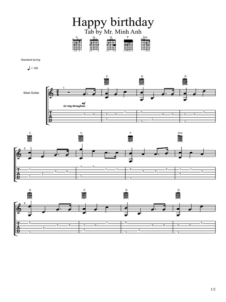 Happy Birthday Tab | PDF | Guitar Family Instruments | Guitars