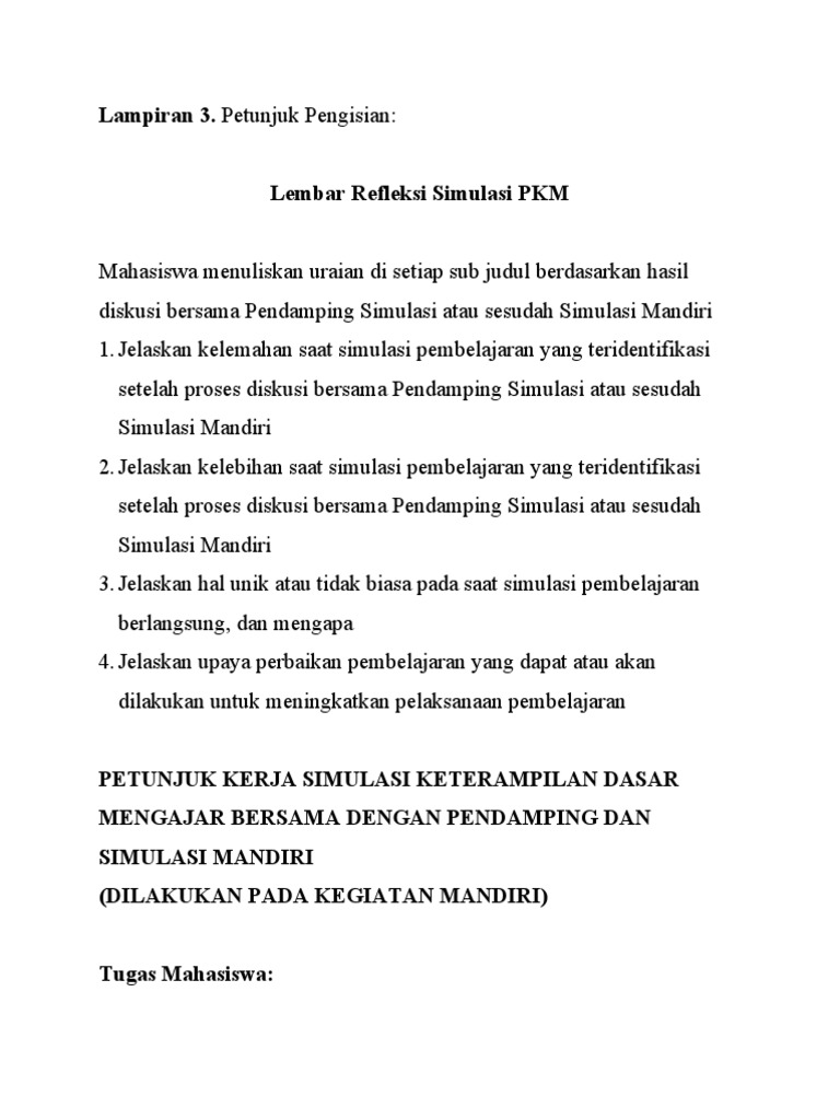 Panduan Lembar Refleksi Simulasi PKM | PDF