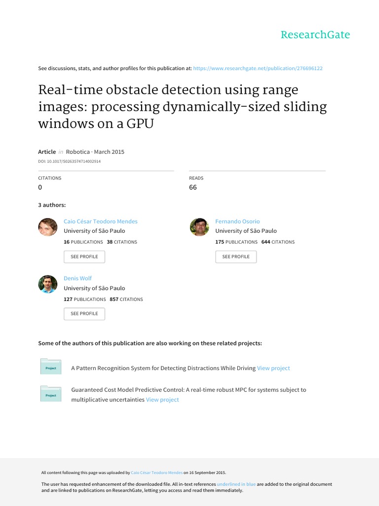 Real Time Obstacle Detection Using Range Images Processing Dynamically Sized Sliding Windows On 
