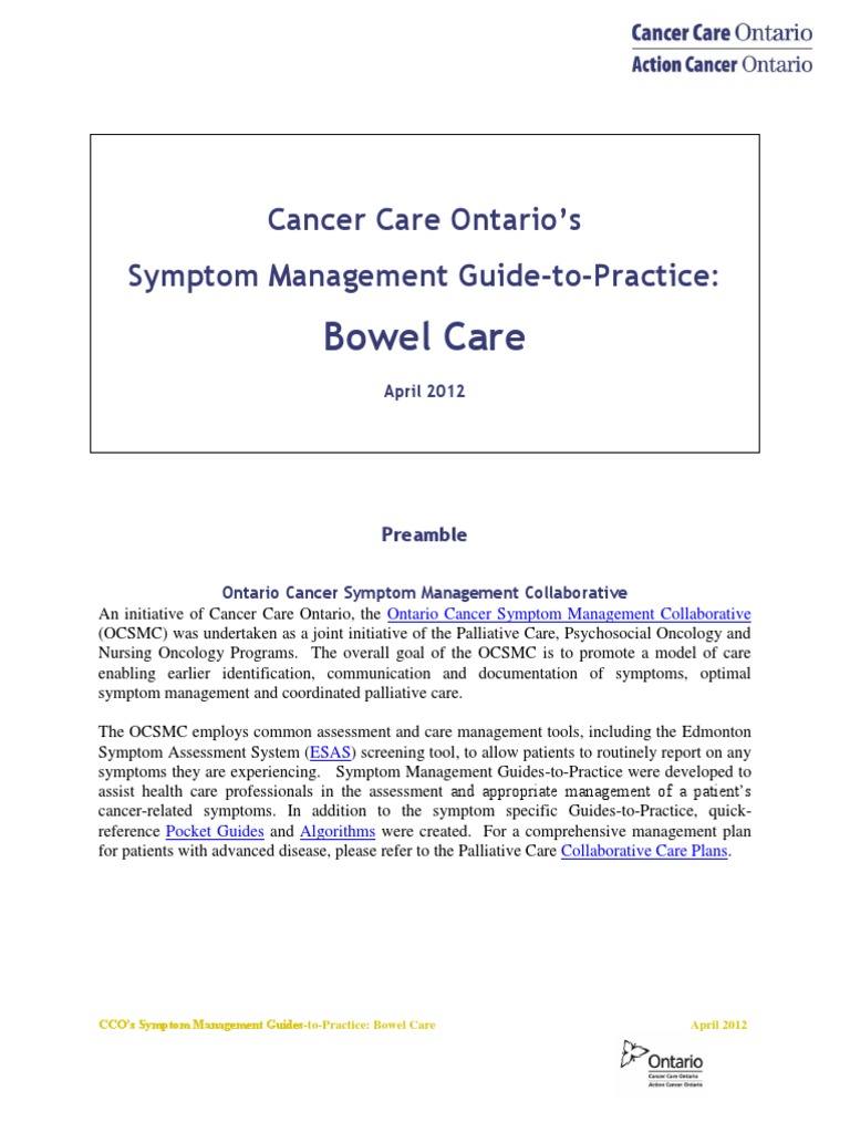 Bowel Care: Cancer Care Ontario's Symptom Management Guide-to-Practice ...