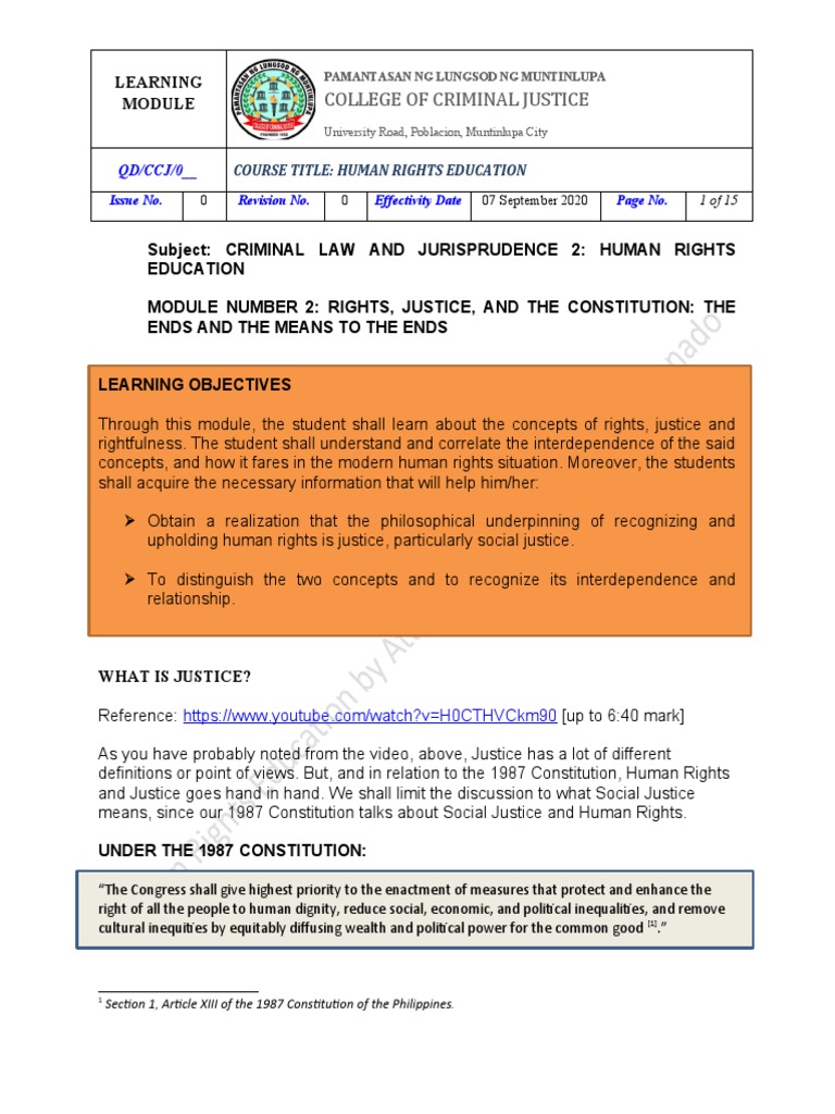 Module 2 Rights Justice and Rightfulness and The Overview of Udhr | PDF ...