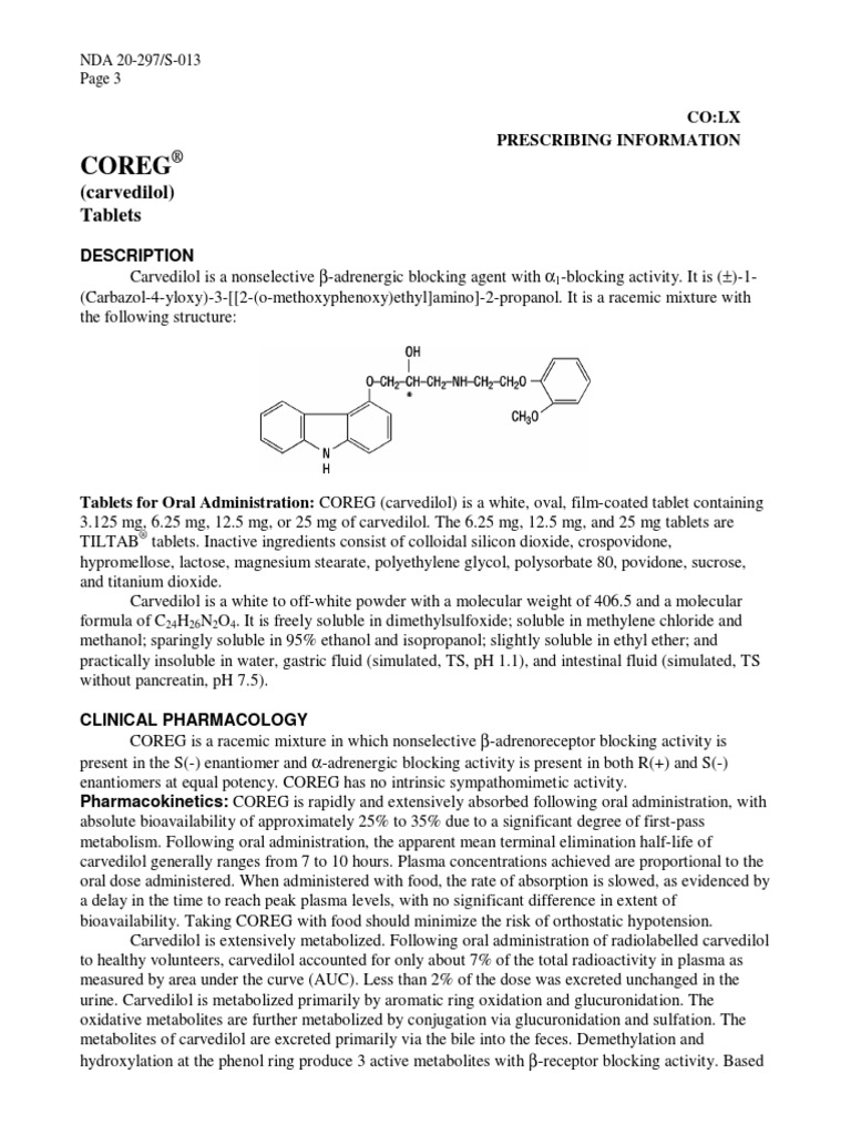 Coreg: (Carvedilol) Tablets | PDF | Myocardial Infarction | Heart Failure