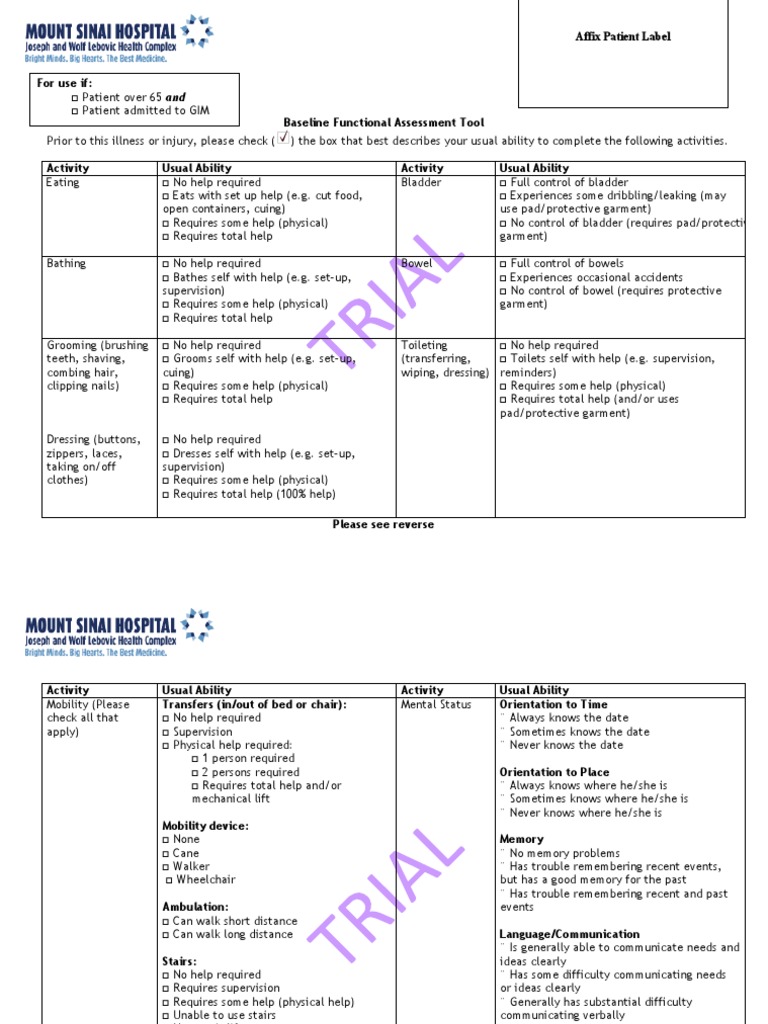 Baseline Functional Assessment Tool - Draft - 6 | PDF | Cognition | Cognitive Science