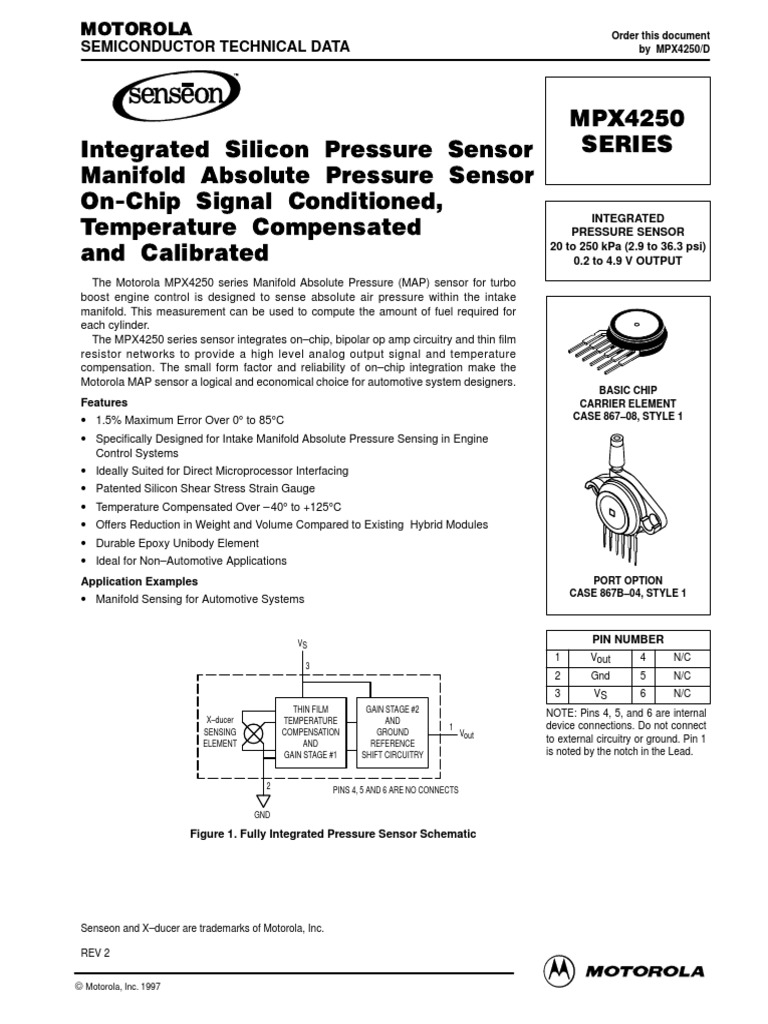 mpx4250 Datasheet PDF | PDF | Pressure Measurement | Microprocessor