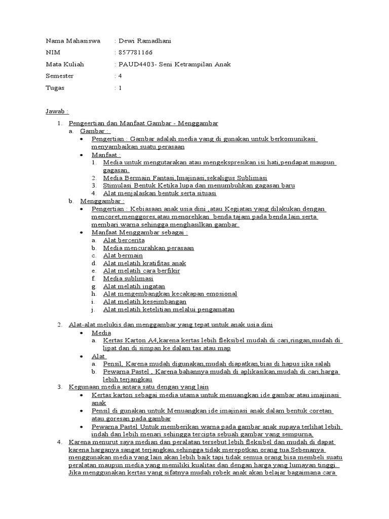 Tugas1 - PAUD4403 - Dewi Ramadhani - 857781166 | PDF | Karier ...