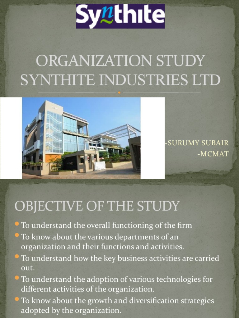 Organization Study Synthite Industries LTD: - Surumy Subair - Mcmat ...