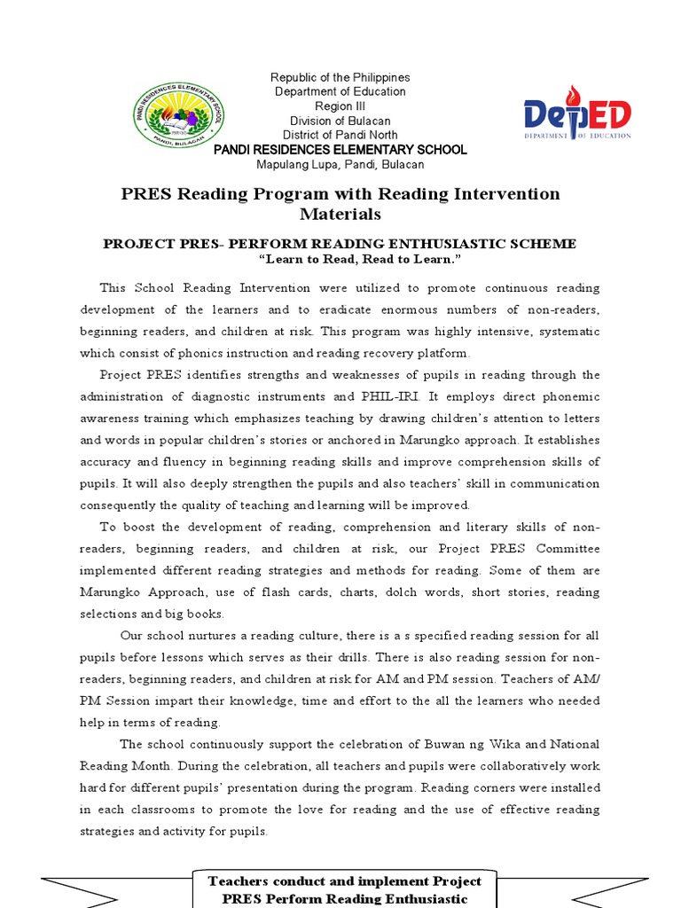 PRES Reading Program Intervention Materials REVISED | PDF | Tutor ...