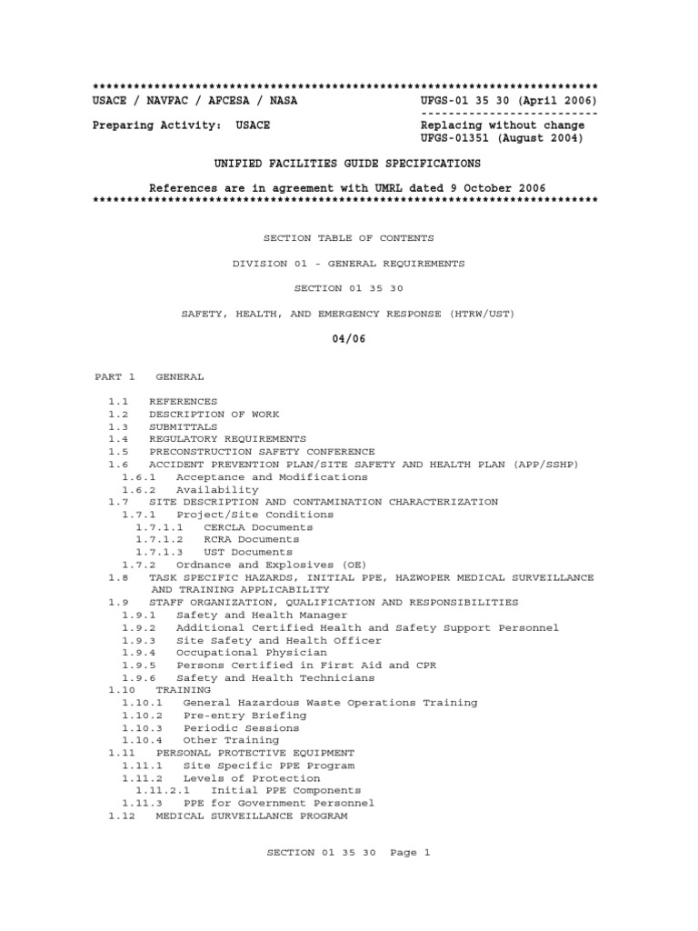 UFGS 01 35 30 Safety, Health, and Emergency Response | Download Free ...