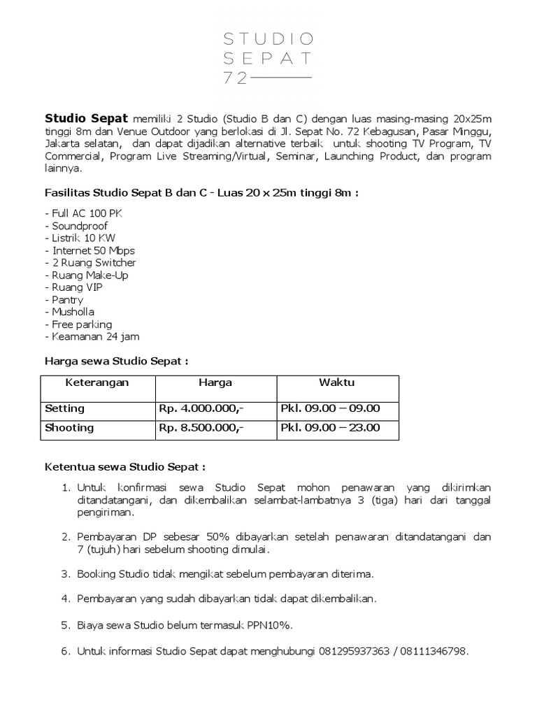 Sewa Studio Sepat untuk Shooting TV | PDF
