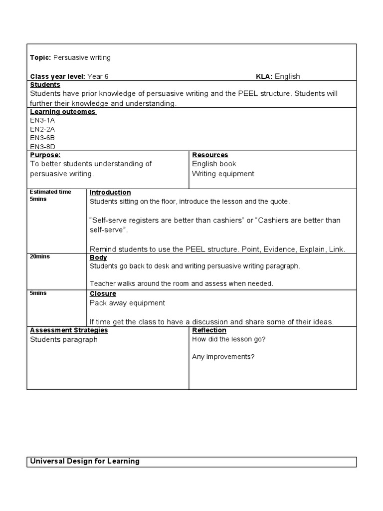 Year 6 Persuasive Writing Lesson Plan | PDF | Knowledge | Education Theory
