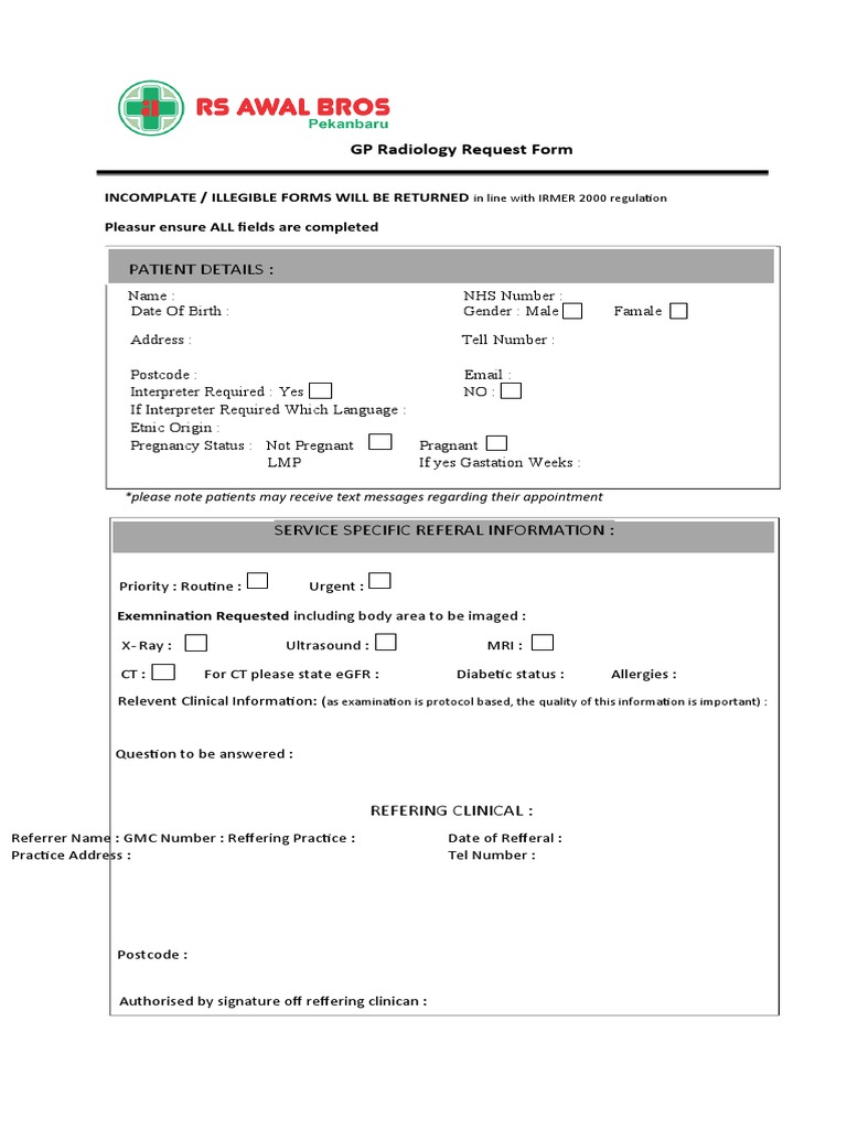 Radiology Request Form: Ensuring Complete Patient Information for ...