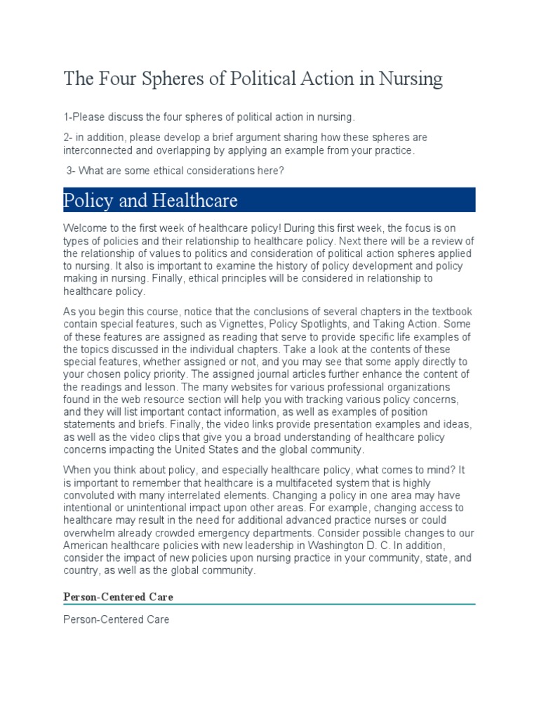 Four Spheres of Political Action in Nursing | PDF | Health Policy ...