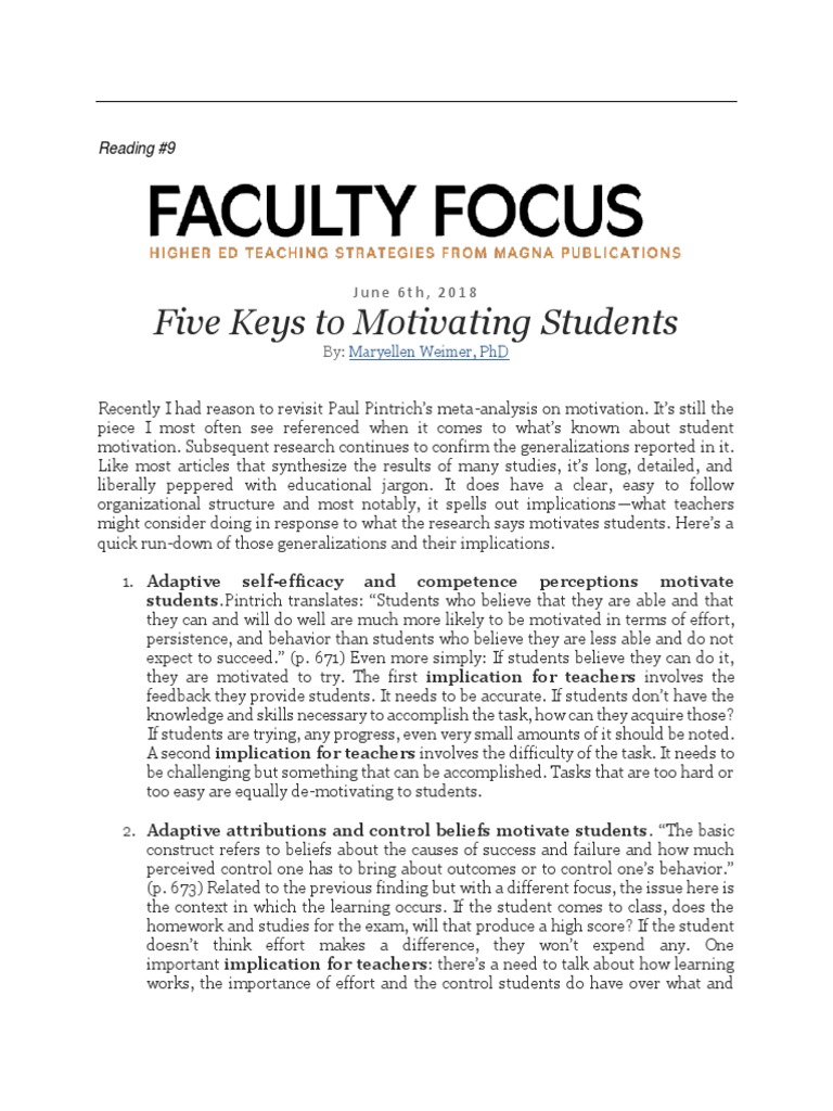 Reading 9 5 Keys To Motivating Students PDF | PDF | Motivation ...
