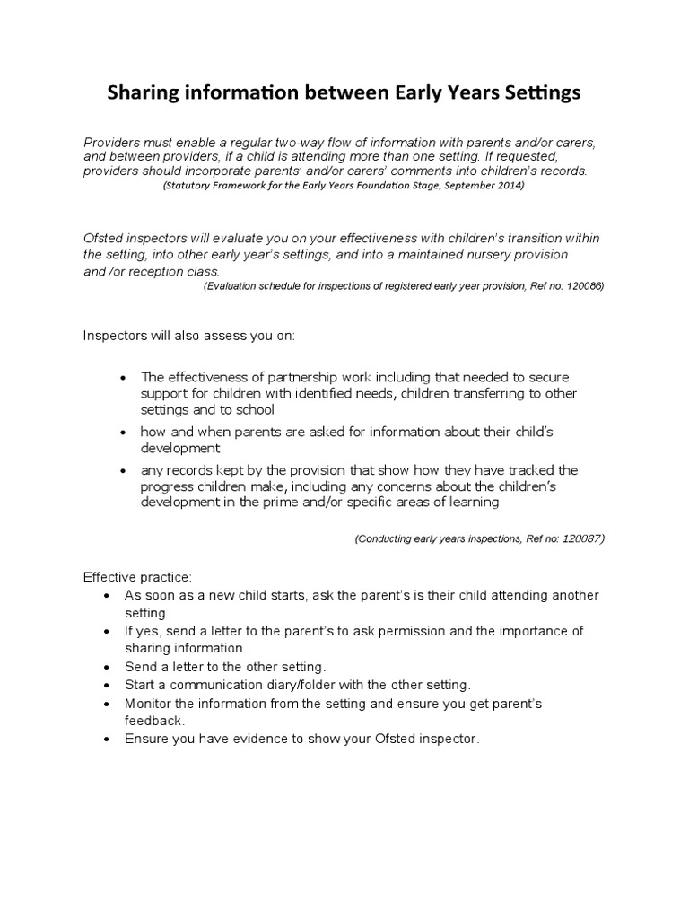 Sharing Information Between Early Years Settings | PDF | Information ...