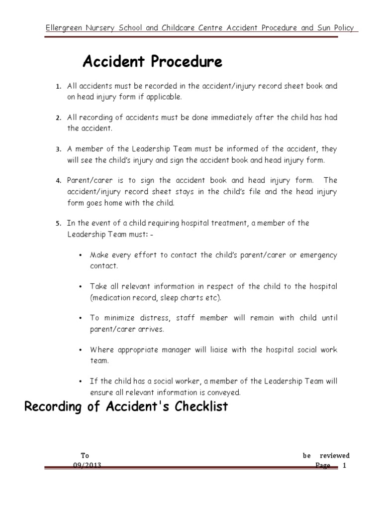 Accident Procedure Batch 2 | PDF | Child Care | Relationships