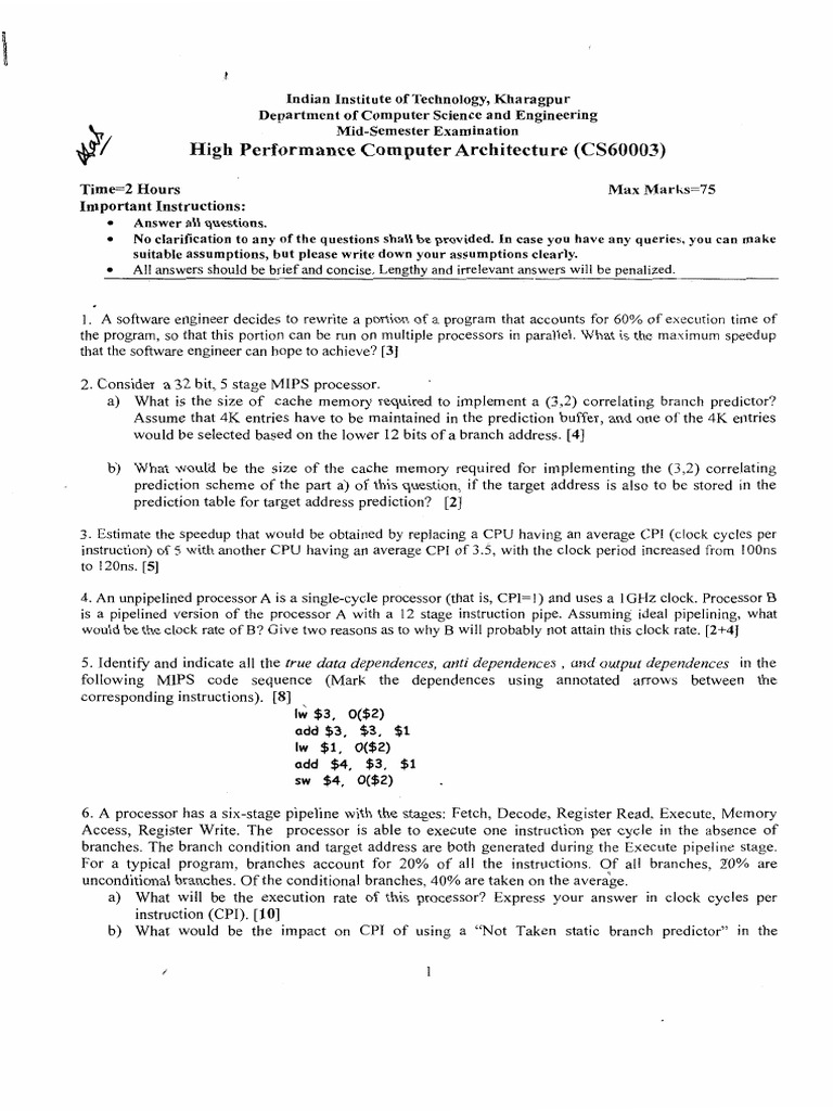 High Performance Computer Architecture (CS60003) | PDF | Central Processing Unit | Integrated ...