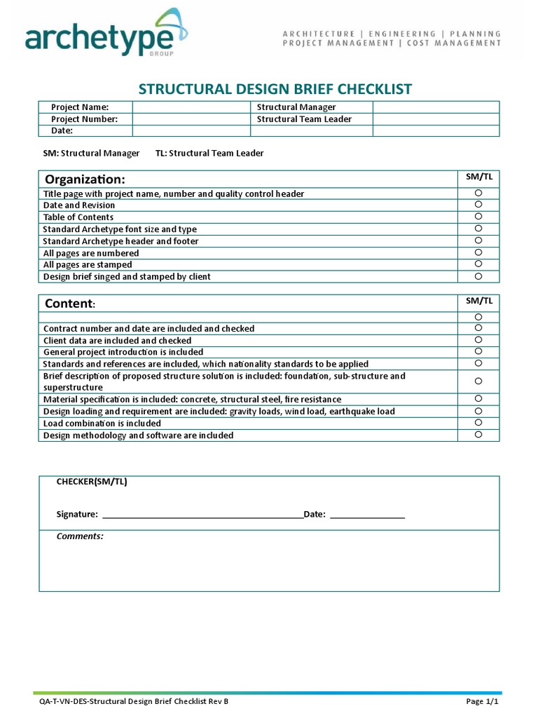 Structural Design Brief Checklist: Organization | PDF | Computing ...