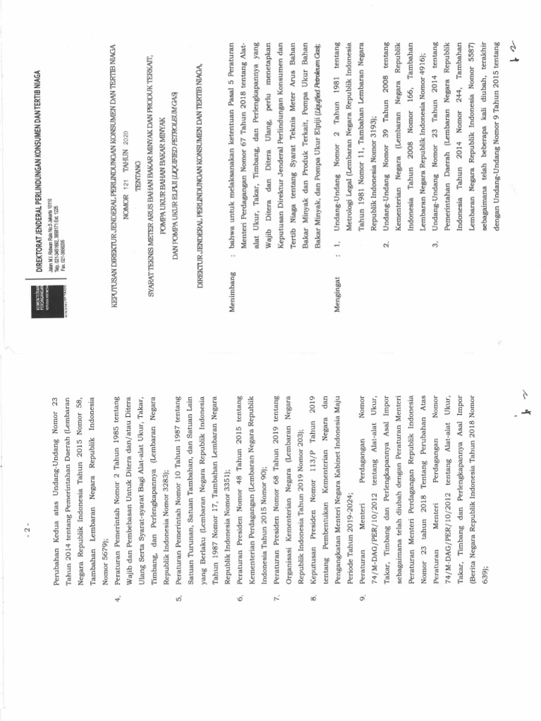 SK Dirjen No. 121 Tahun 2020 Tentang Syarat Teknis Meter Arus BBM Dan Produk Terkait, Pompa Ukur ...