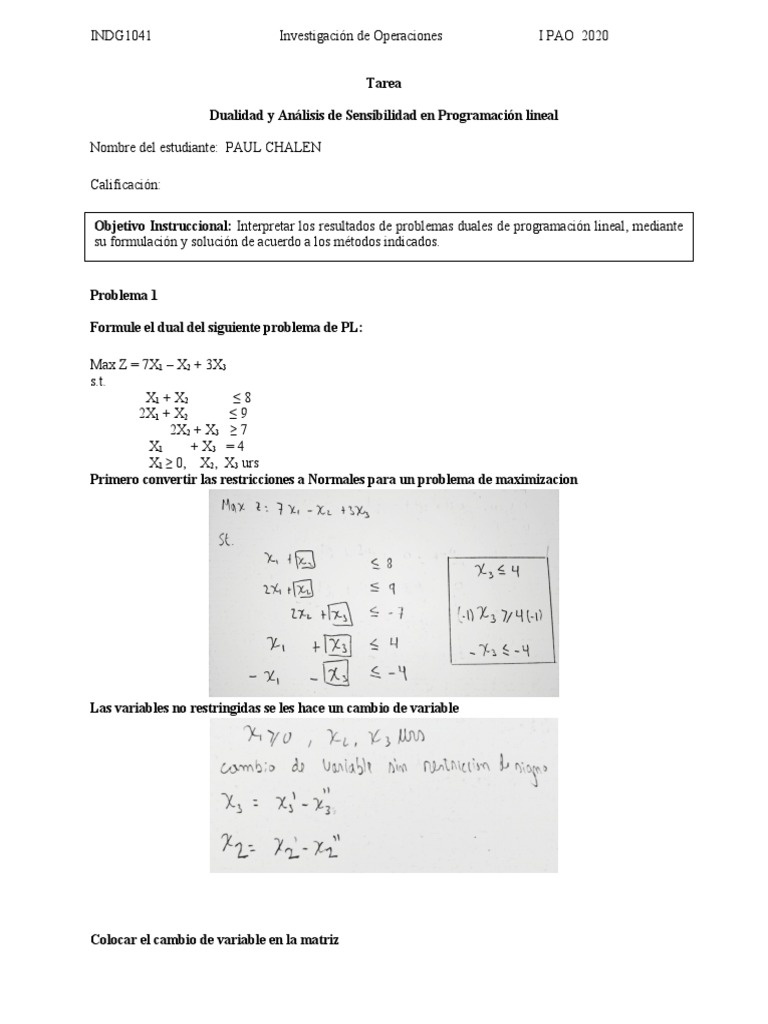 Análisis de sensibilidad y dualidad en programación lineal | PDF | Algoritmos | Objetos matemáticos