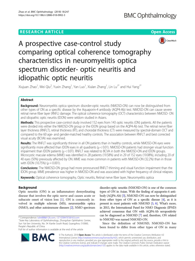 OCT in NMOSD-ON Vs Idiopatic-ON - Zhao 2018 PDF | PDF | Nervous System ...