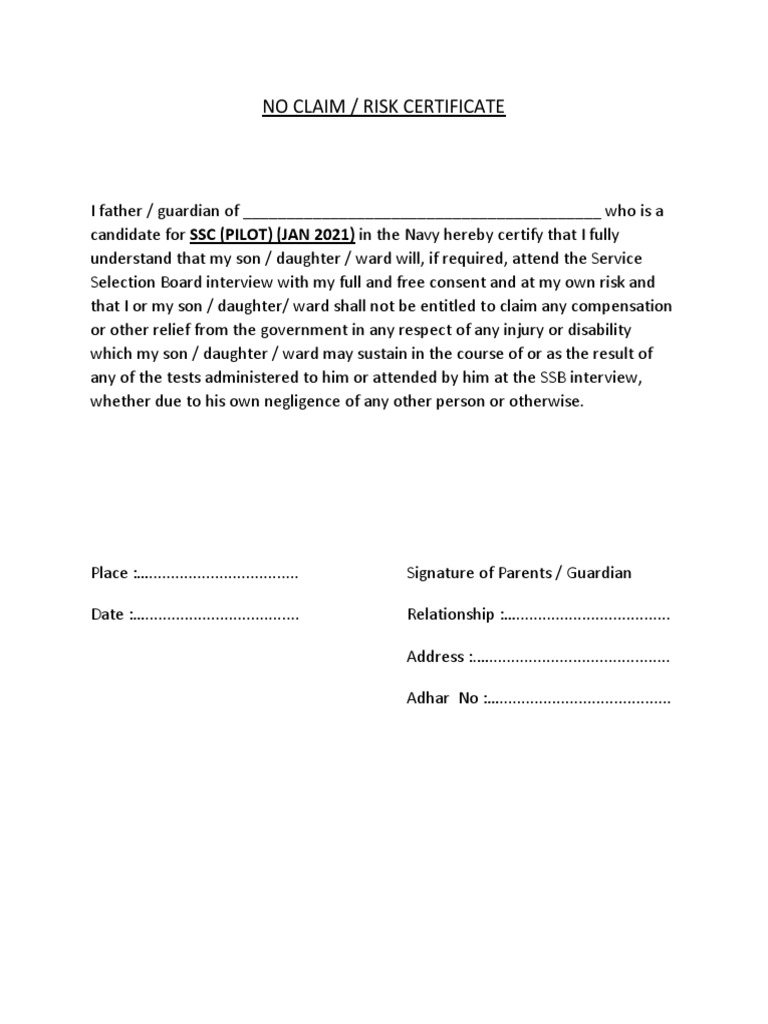 No Claim / Risk Certificate | PDF